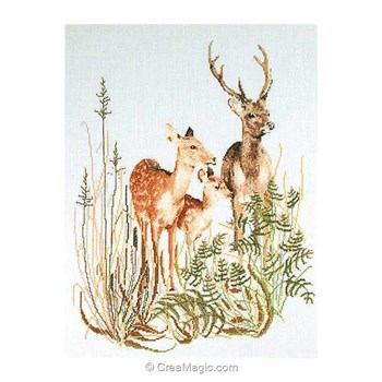 Thea Gouverneur point de croix deer family sur lin