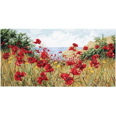 Broder en point de croix clifftop poppies - Anchor