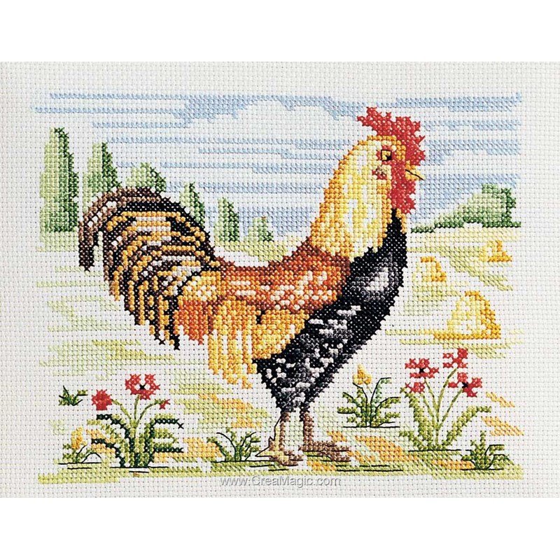 Point de croix à broder Le coq sur toile aida kit broderie de Marie ...