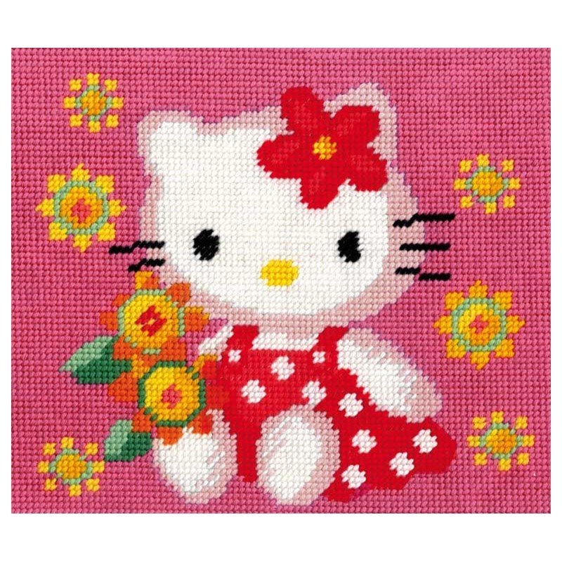 Kit canevas DMC pour enfants kit tapisserie hello kitty - kitty fleurie ...