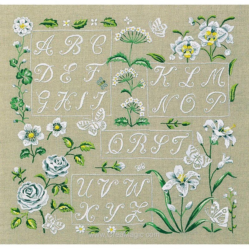 Kit broderie imprimée abc fleurs blanches MP-987 de Princesse