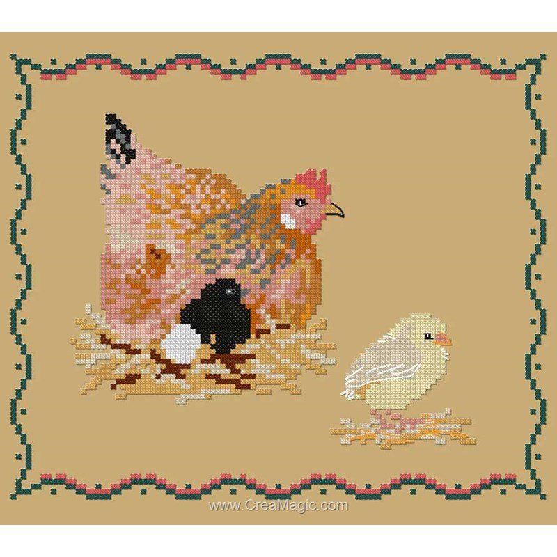 Broderie en point compté Planète Mauve la maman poule
