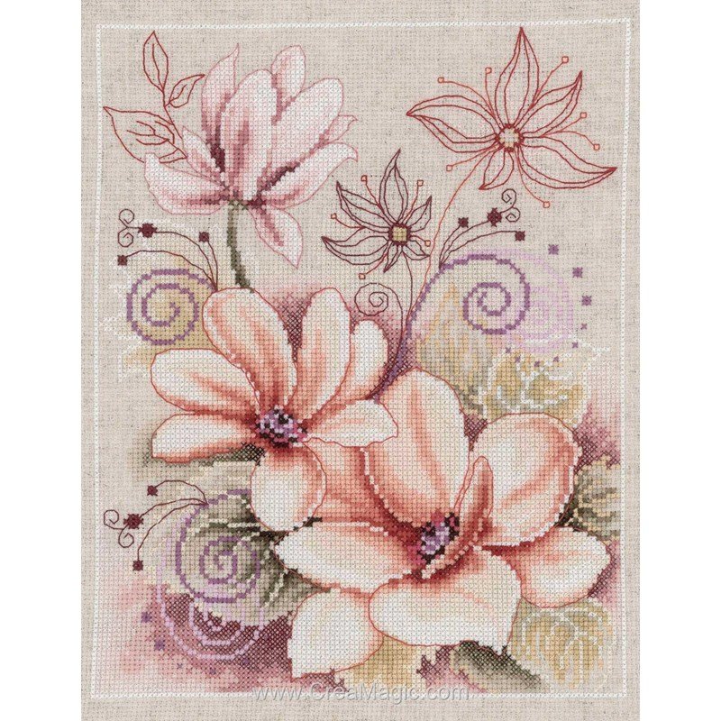 Broderie tendres fleurs pastels chez Vervaco