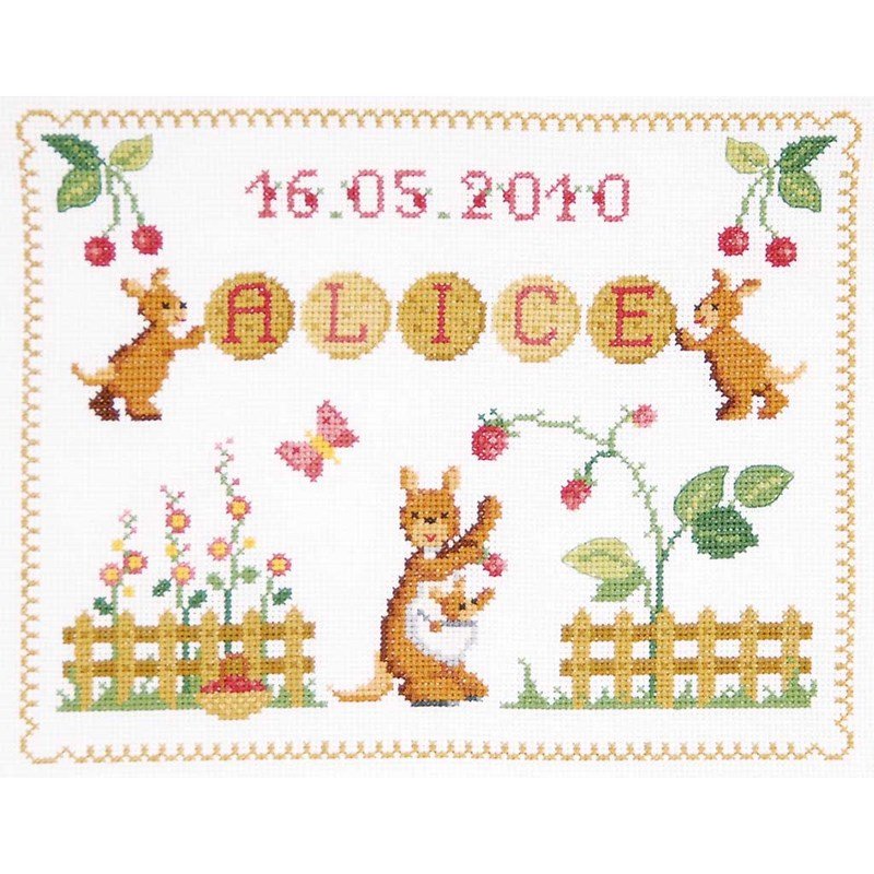 Modele point de croix naissance kangourous BK1037 chez DMC