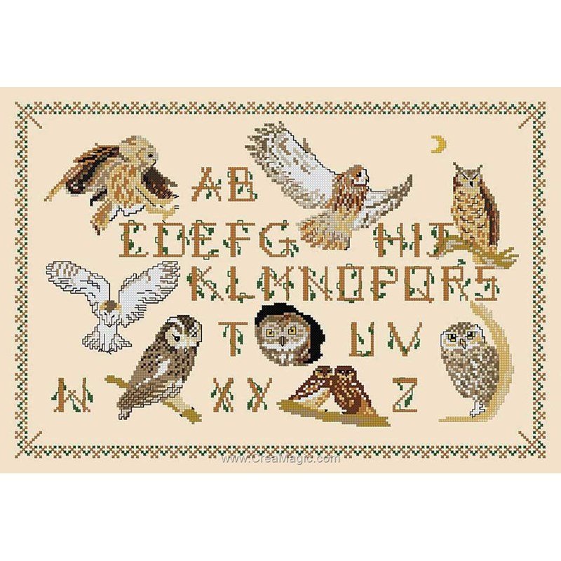 Planète Mauve kit à broder abc chouettes et hiboux ecru